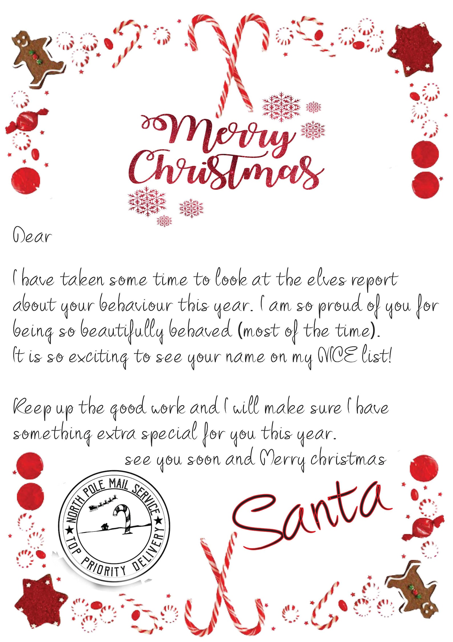 Christmas Santa Letter Template Digital Instant Download Children Xmas ...
