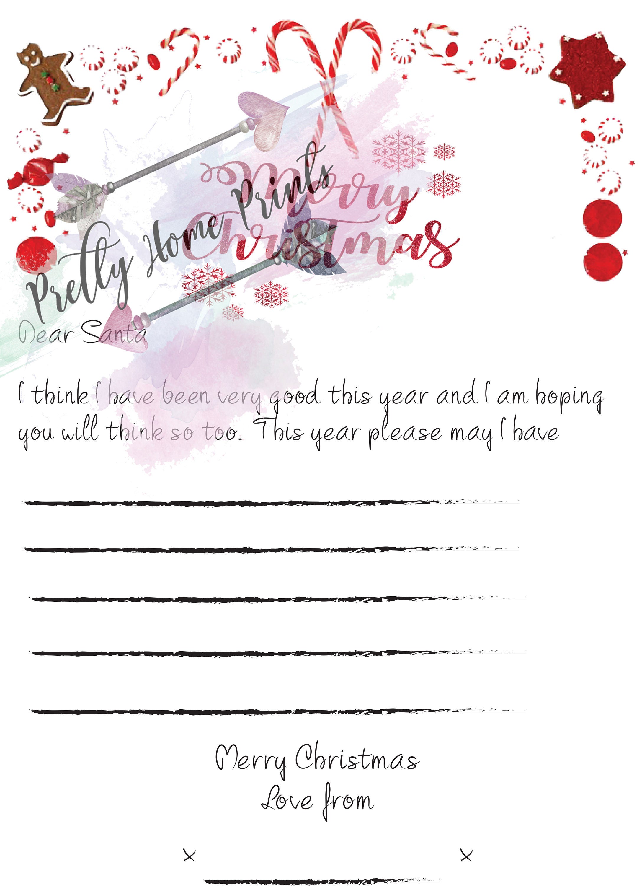 Christmas Santa Letter Wishlist Template Digital Instant Download ...