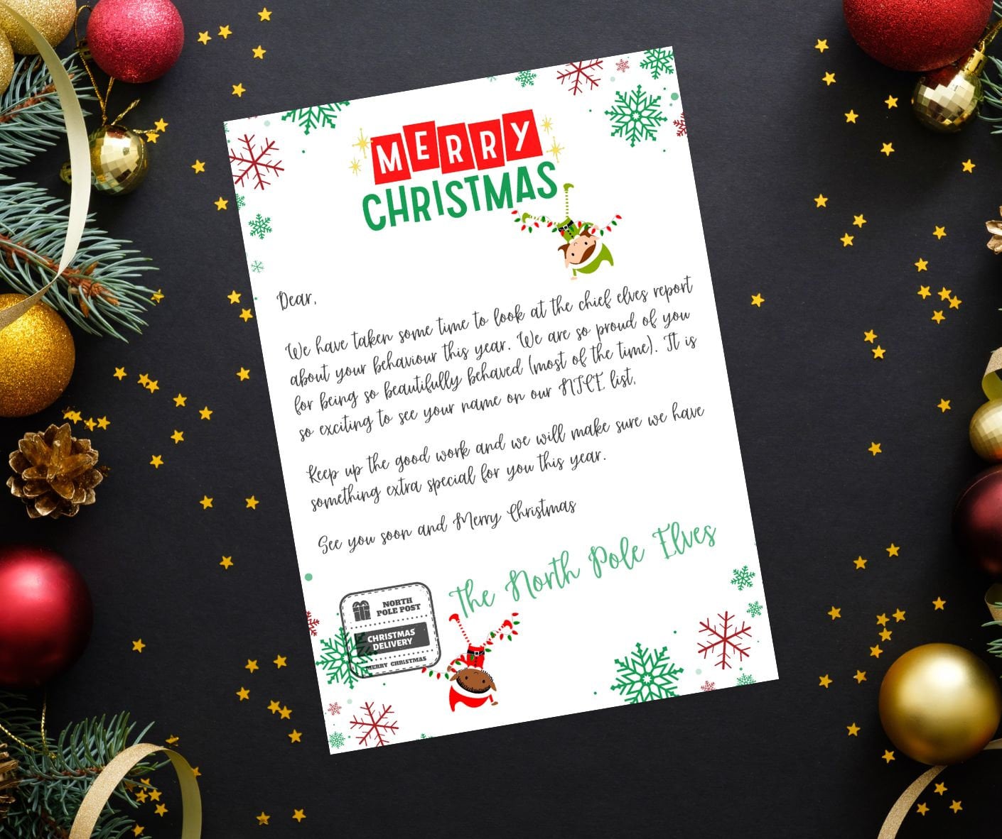 Christmas Santa ELF Letter Template Digital Instant Download Children ...