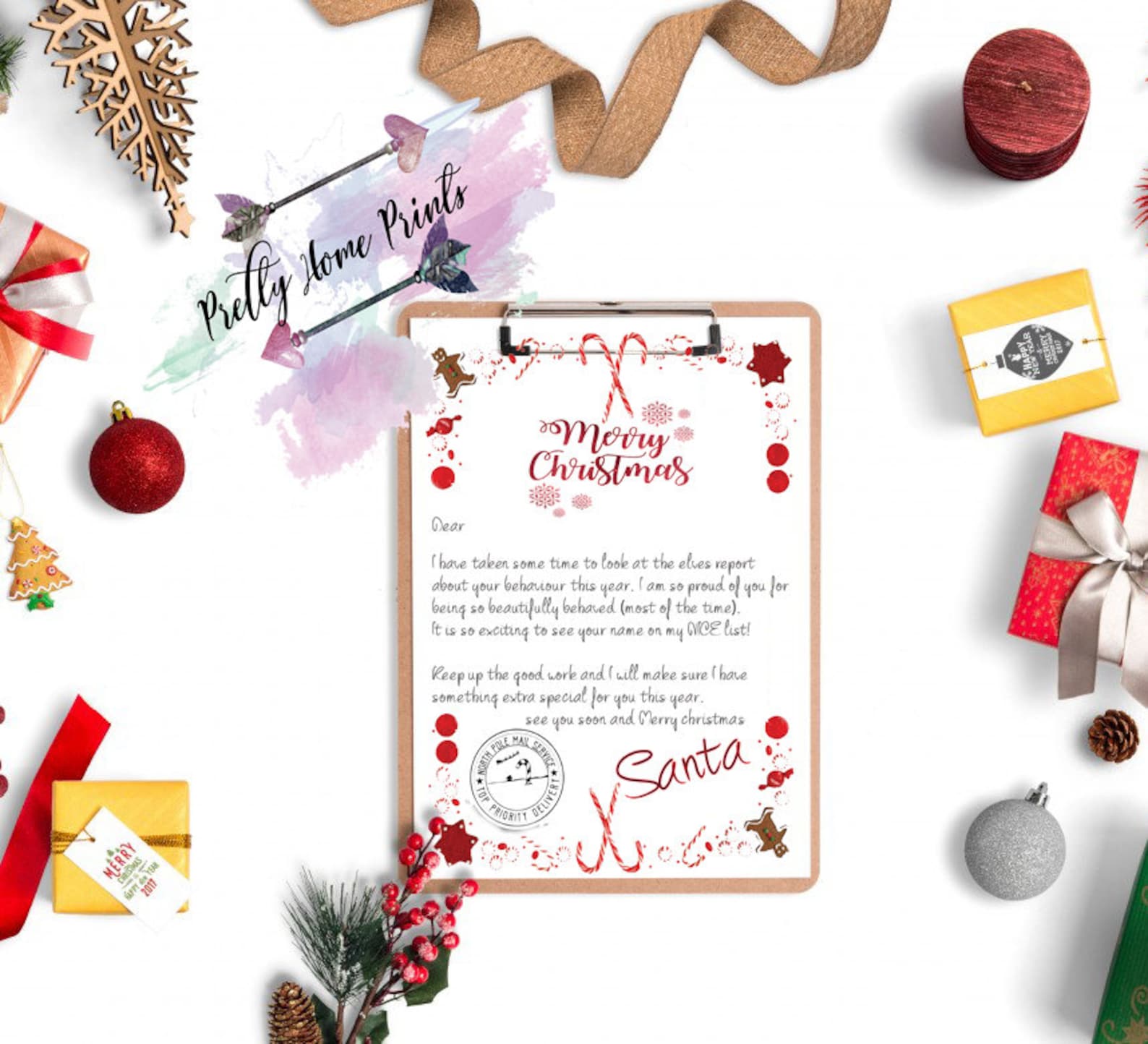 Christmas Santa Letter Template Digital Instant Download Children Xmas ...