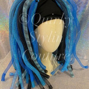 Teal, Turquoise Blue & Black Cyberlox Hair Falls Headdress Wig Cosplay ...