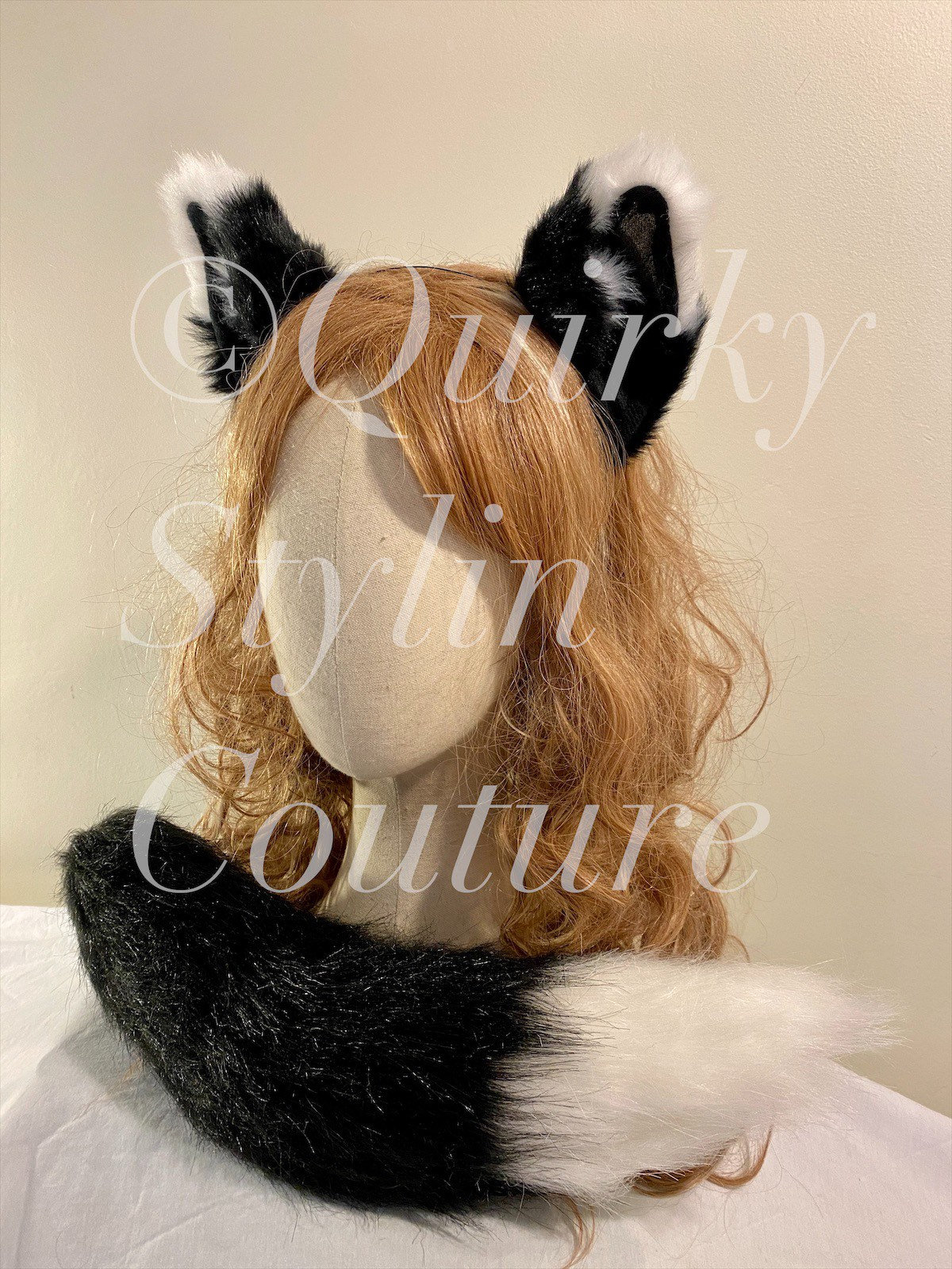 Black White Tip Fox Tail & Fox Ears Headband Cosplay Costume Festival ...