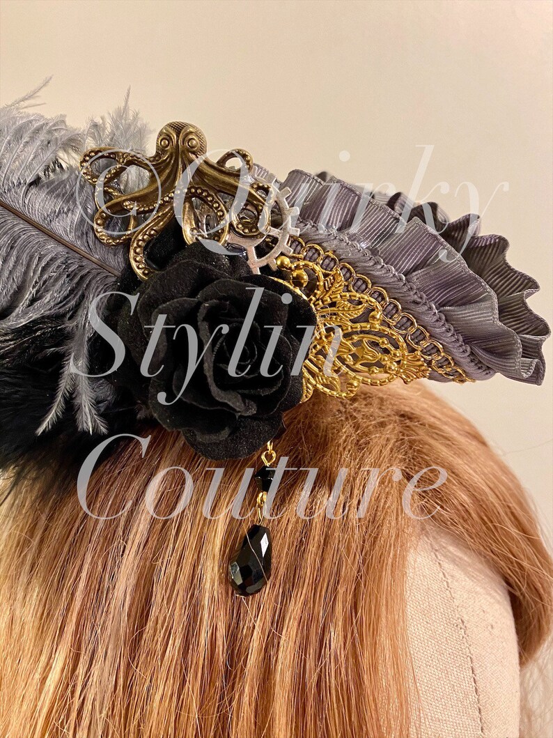 Grey Mini Tricorn Hat Cocktail Octopus Headpiece Steampunk | Etsy