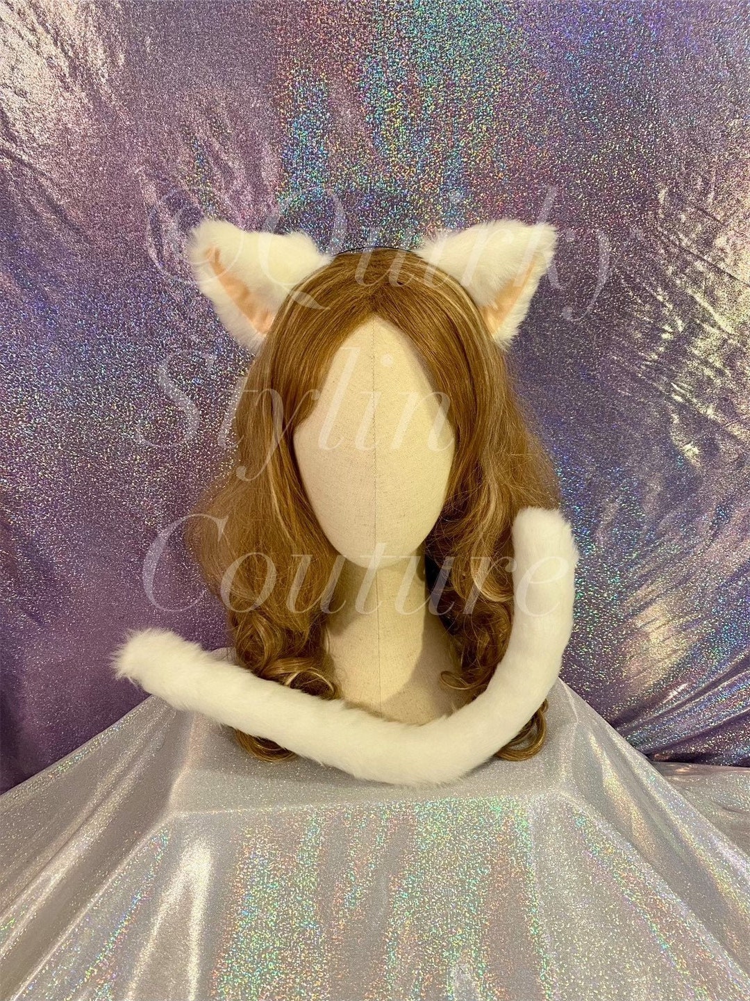 White Cream Cat Ears Tail Set Kitty Cosplay Kawaii Gothic Lolita Maid ...