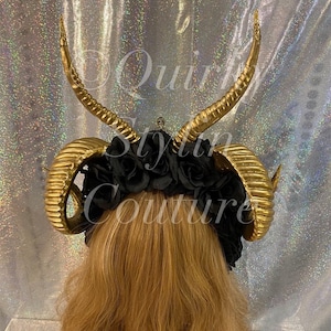 Golden Tiefling Headpiece Double Horned Lucifer Demon Horns Headdress ...