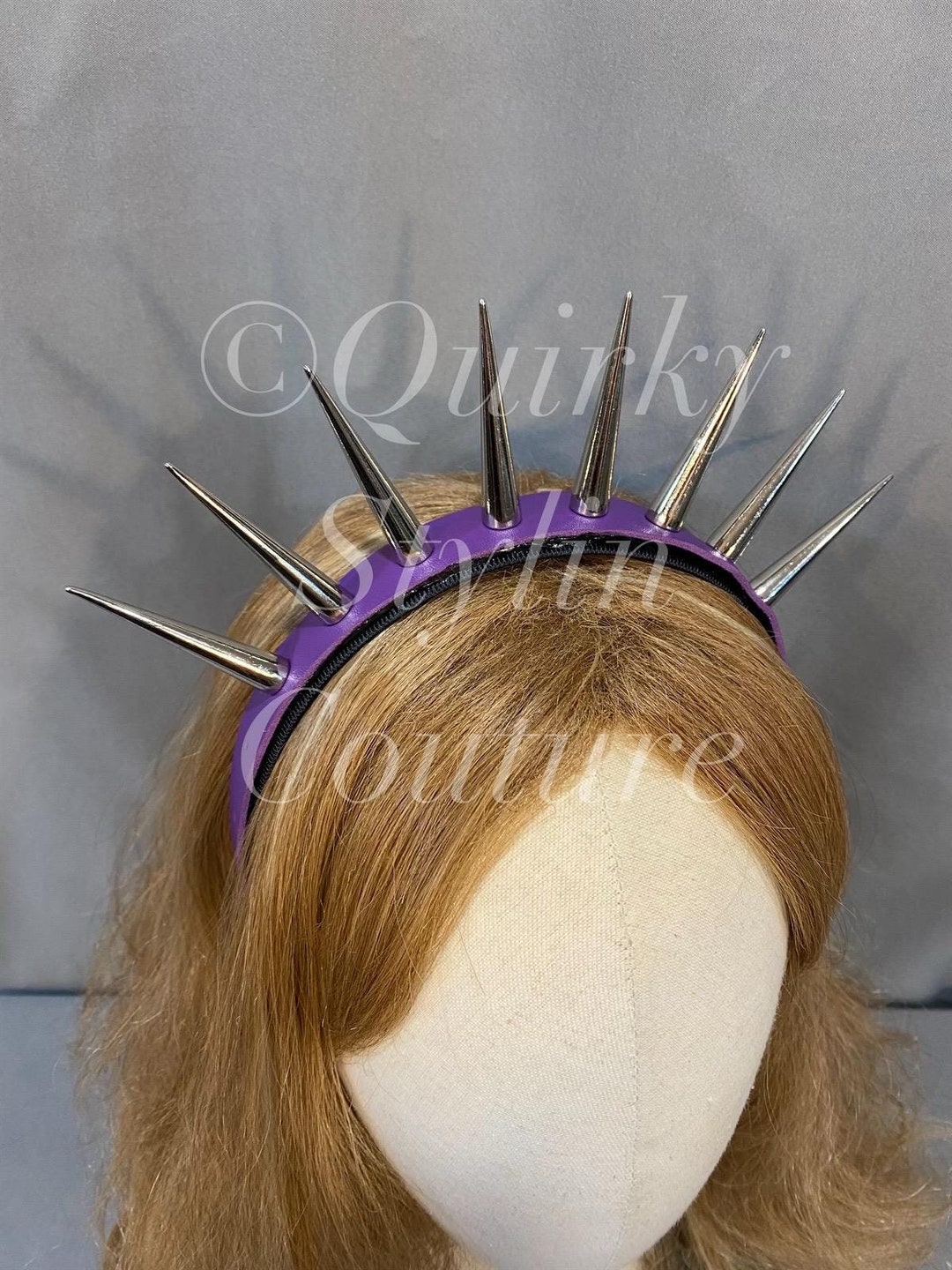 Spikes Purple Headband Spike Gothic Extra Large OTT Silver Studs Punk ...