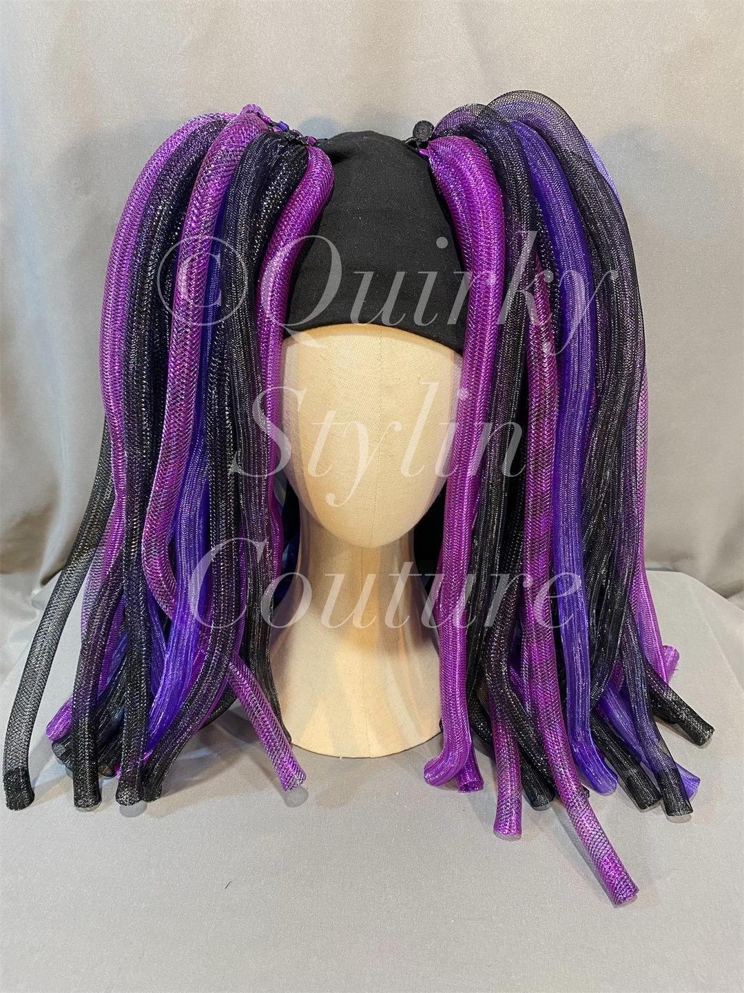 Cyberlox Purple & Black Hair Falls Dreadlocks Wig Cyberpunk Dark Gothic ...