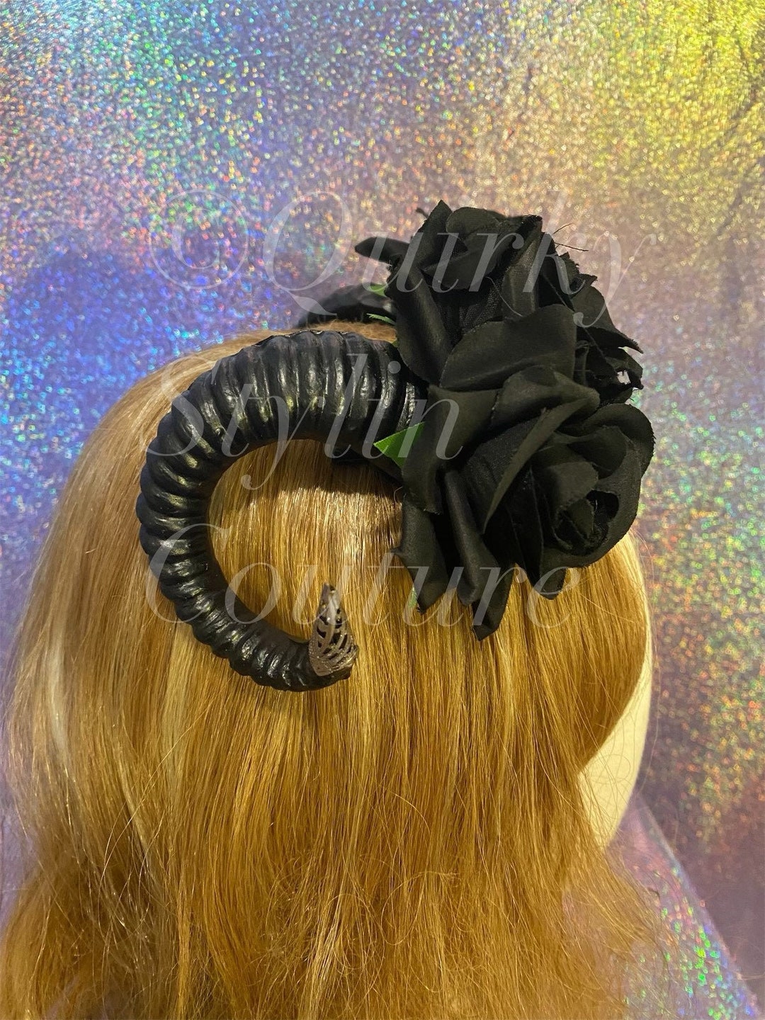 Horror Horns Rose Gothic Black Hair Clips Demon Dragon Horn Headdress ...