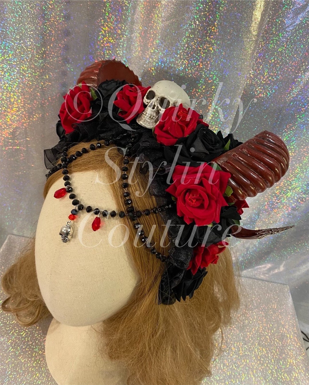 Red Black Death Magic Horns Headpiece Skull Necromancer Demon Horn ...