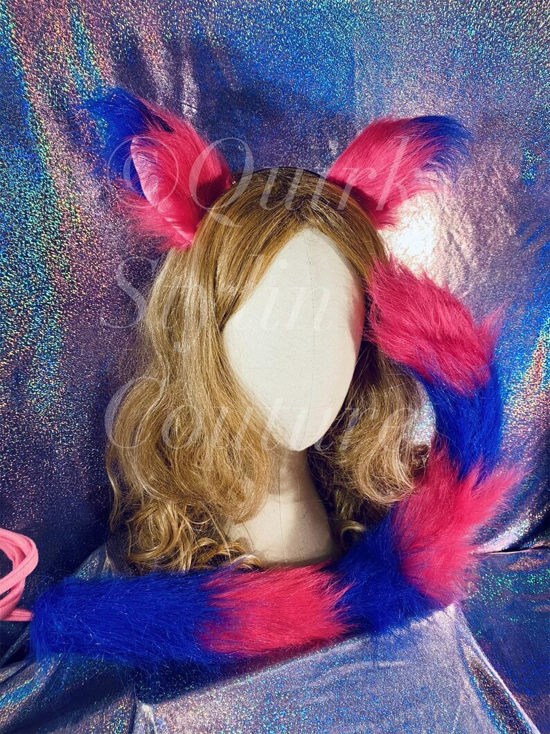 Cheshire Cat Ears And Tail Set Fluffy Festival Rave Cosplay Etsy