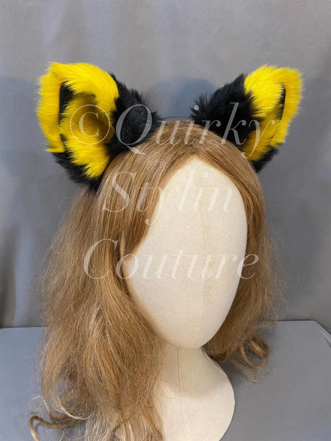 Black Honey Yellow Plush Tufted Fox Ears Headband Costume Rave Festival ...
