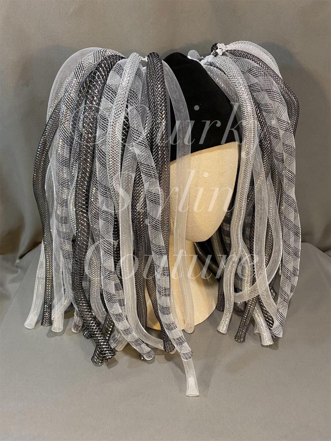 White Black Silver Cyberlox Hair Falls Gothic Rave Cyberpunk Hairpiece ...