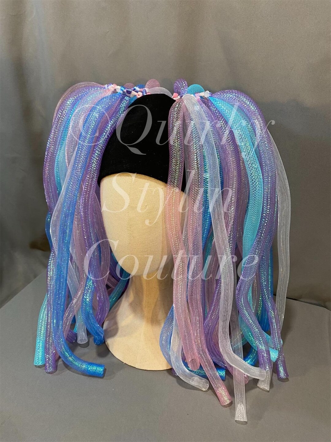 Bubblegum Pastel Pink Purple & Blue Cyberlox Fairy UV Glow Hair Falls ...