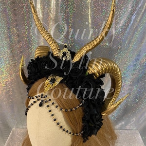 Golden Tiefling Headpiece Double Horned Lucifer Demon Horns Headdress ...