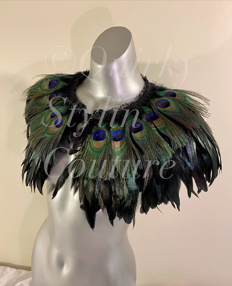 Black Peacock Dramatic Feather Collar Gothic Cape Rave Festival ...