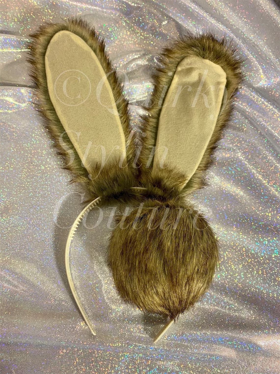 Natural brown Bunny rabbit ears & tail set gothic cute posable | Etsy