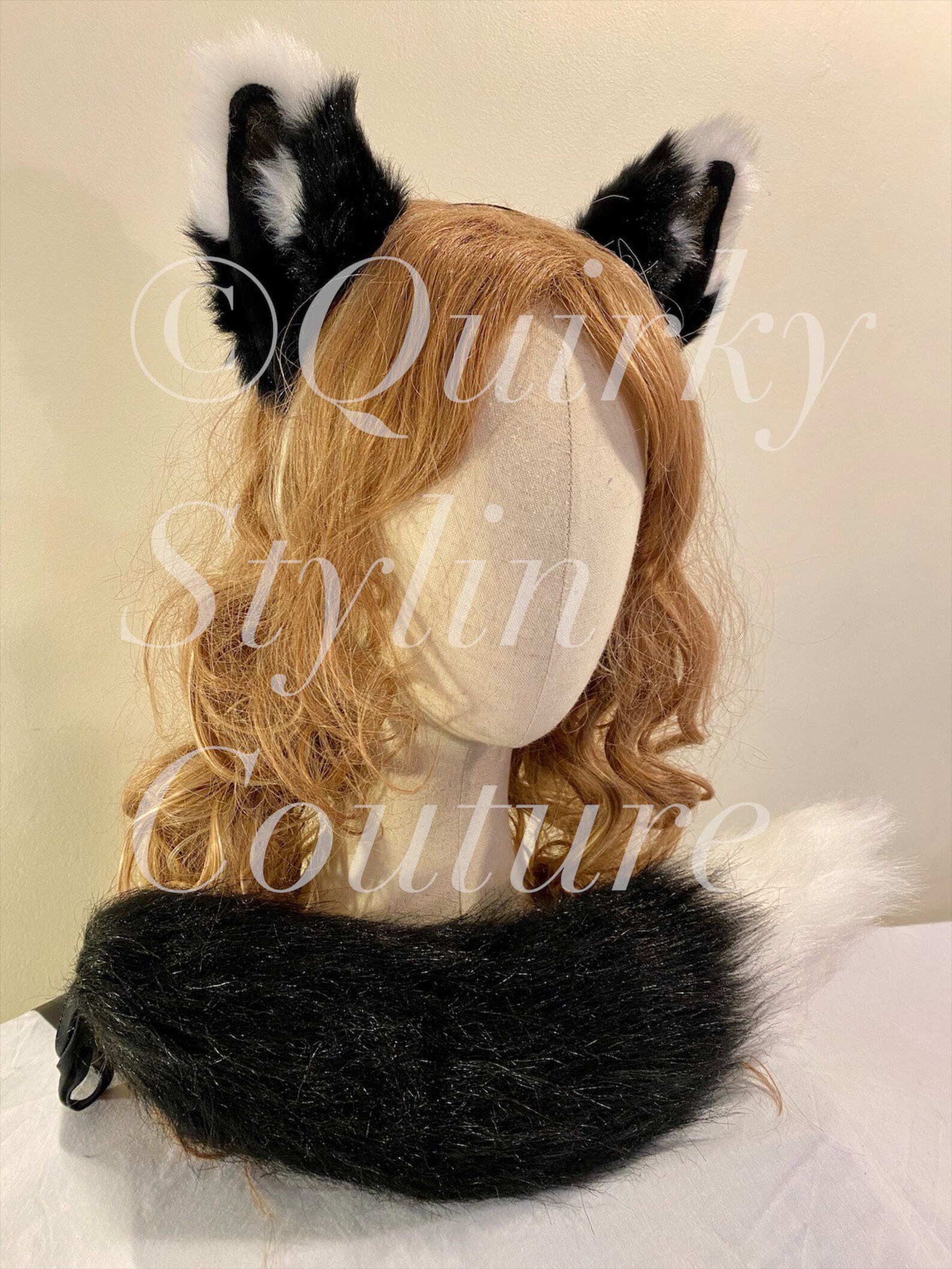 Black White Tip Fox Tail & Fox Ears Headband Cosplay Costume Festival ...