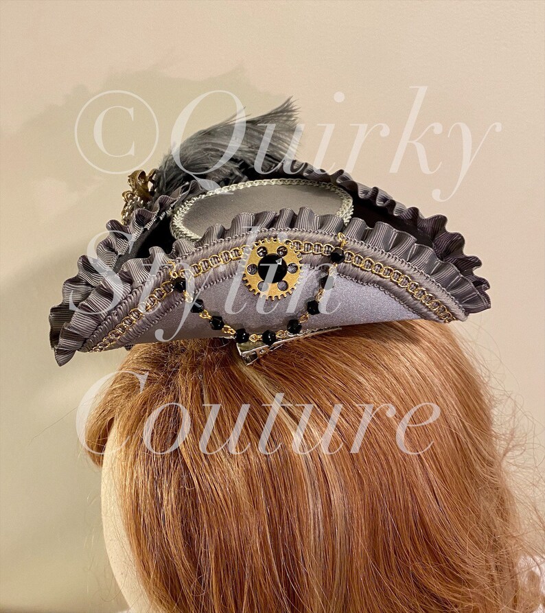 Grey Mini Tricorn Hat Cocktail Octopus Headpiece Steampunk | Etsy