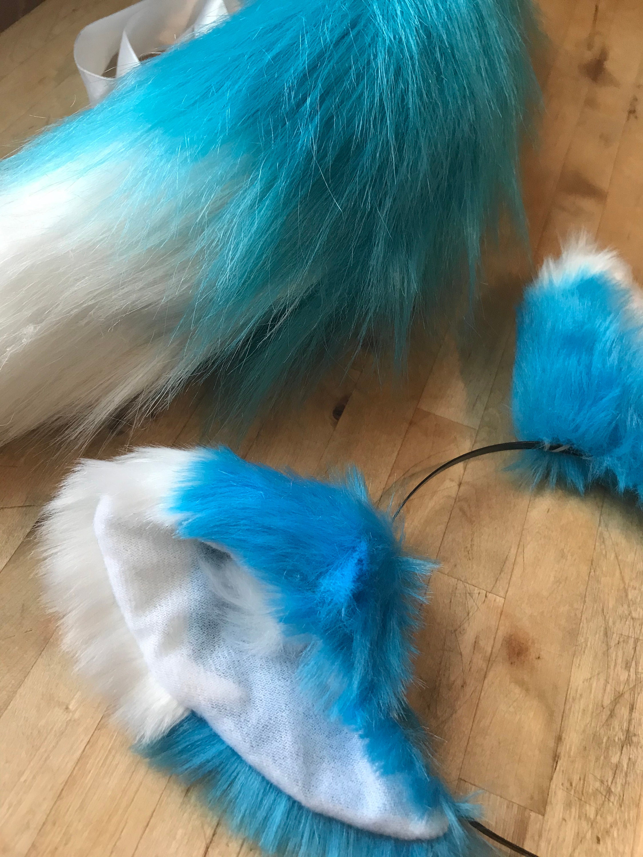 Bright Blue White Tip Fox Tail & Fox Ears Headband Cosplay | Etsy