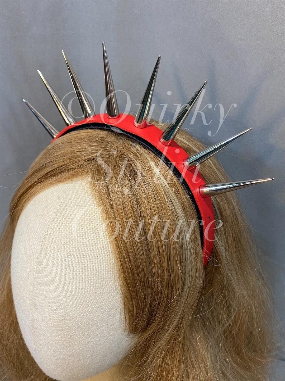 Spikes Red Headband Spike Gothic Extra Large OTT Silver Studs Punk ...