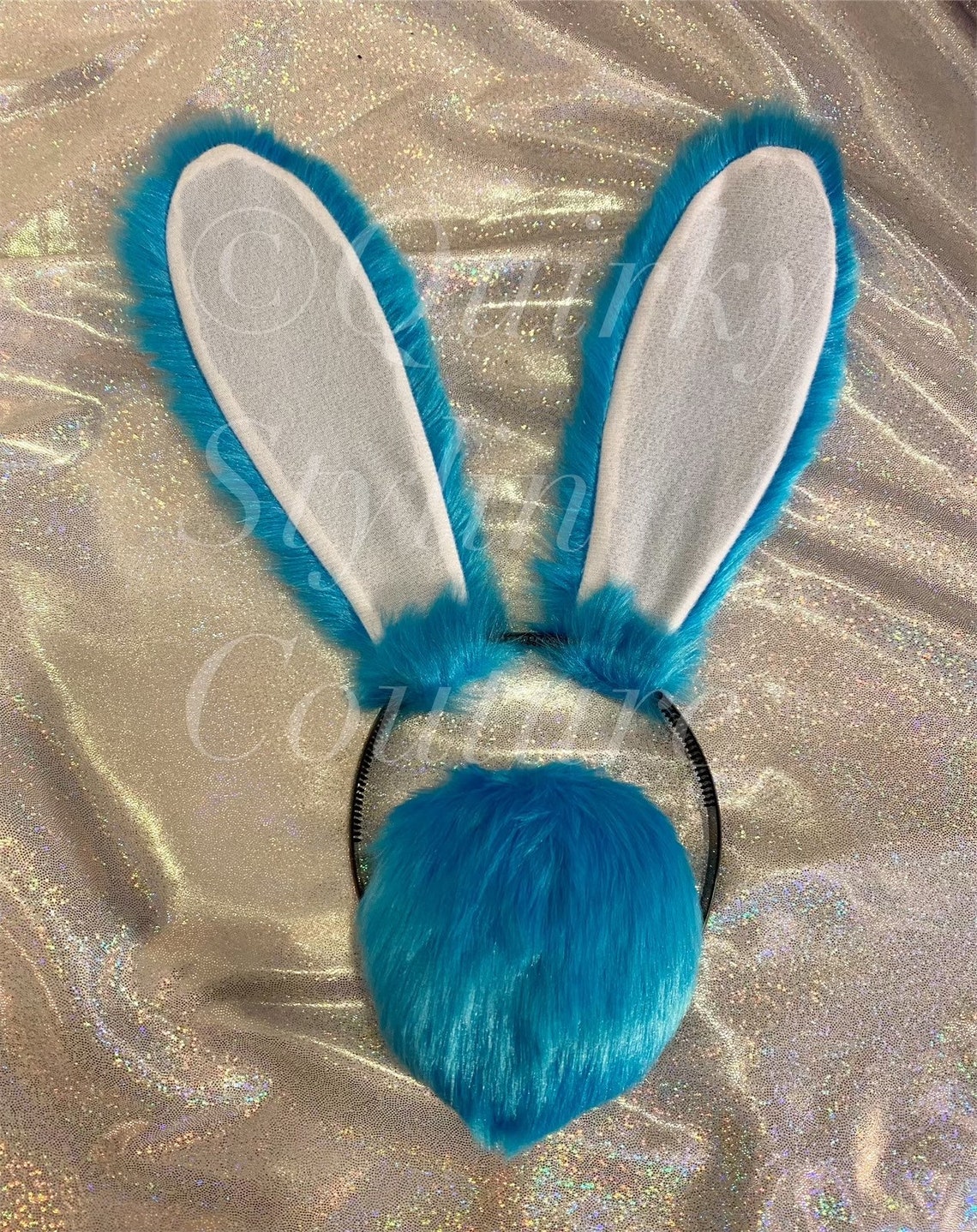 Blue Bunny rabbit ears & tail posable cosplay rabbit ear | Etsy