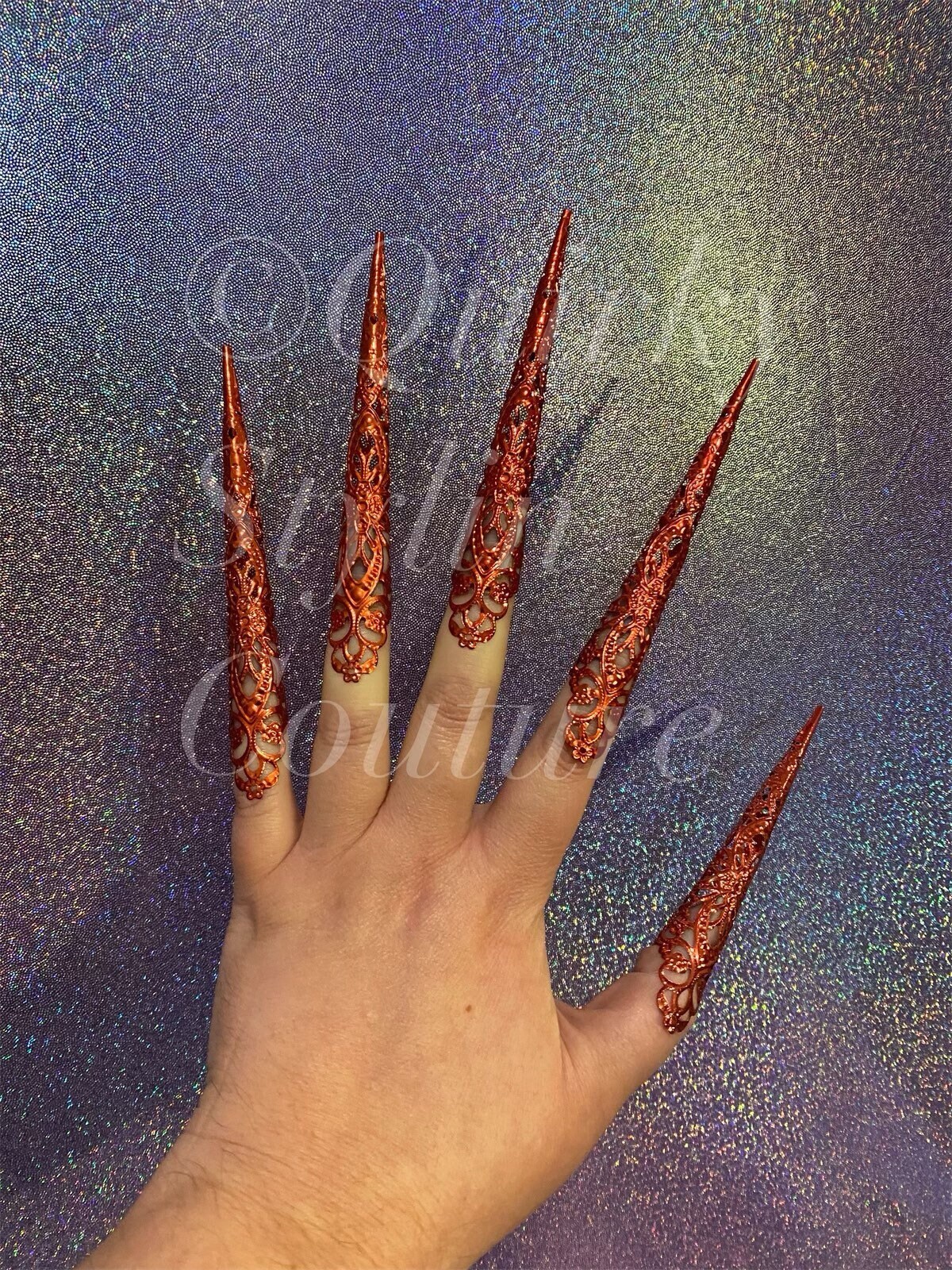 Devil Witch Claws Gothic metallic red stiletto filigree nail | Etsy