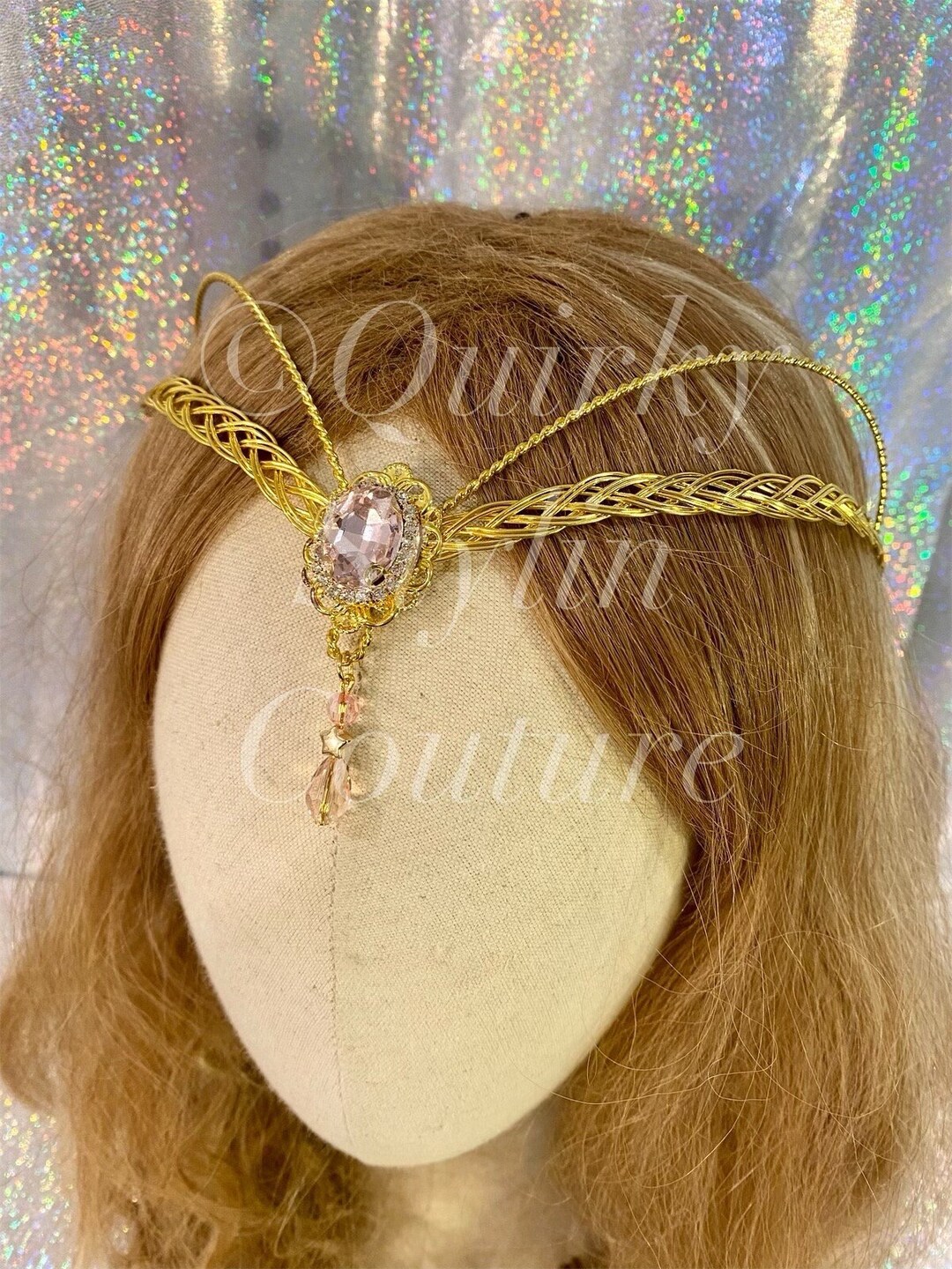 Pink Crystal Elven Circlet Gold Woven Lotr Tiara Viking Crown Fantasy ...