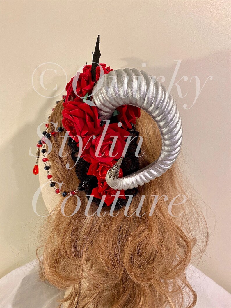 Vampire Bat Wings Horns Headpiece Red Rose Silver Horned Headdress ...