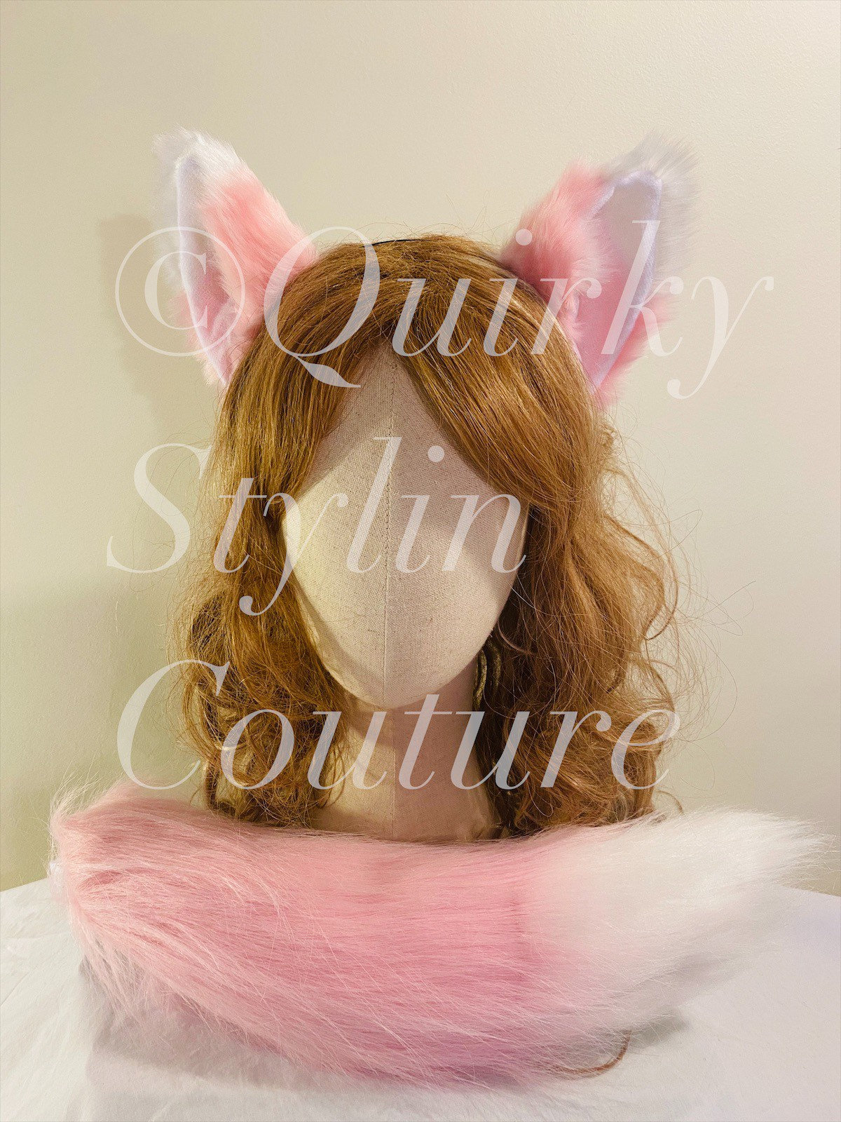 Pastel Pink White Tip Fox Tail & Fox Ears Headband Cosplay - Etsy Australia