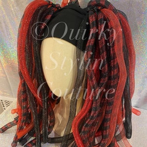 Red & Black Cyberlox Hair Falls Wig Cybergoth Gothic Rave Cyberpunk ...