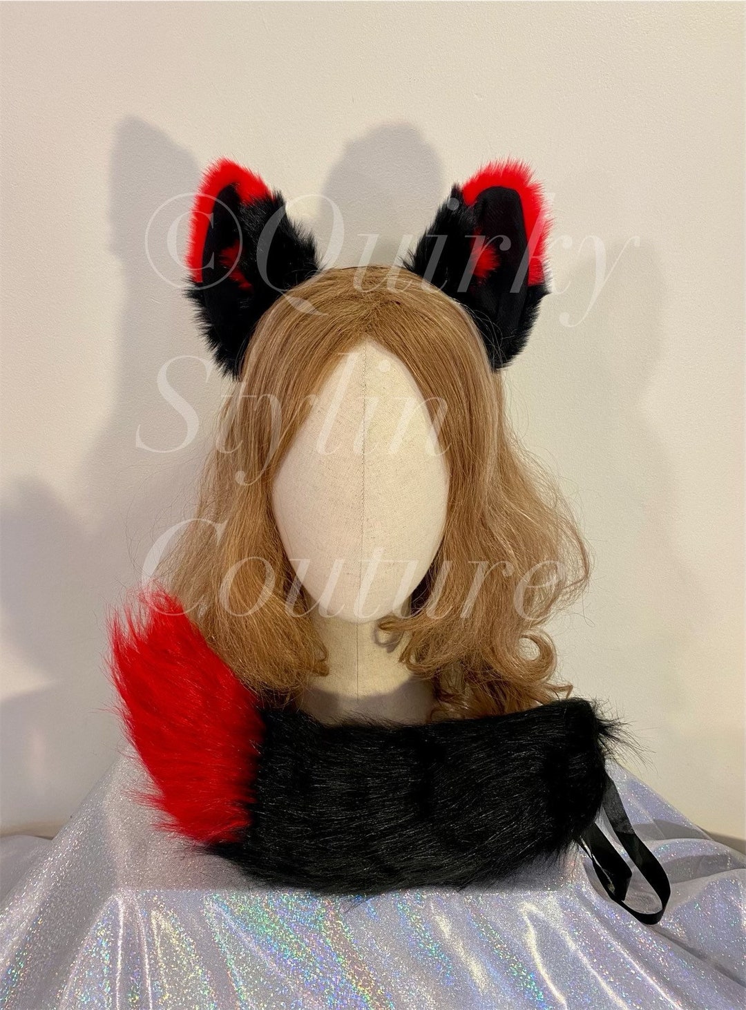 Black & Red Fox Ears Cute Otaku Lolita Rave Ear Headband Unisex Cosplay ...