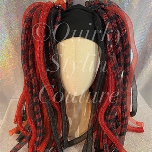 Red & Black Cyberlox Hair Falls Wig Cybergoth Gothic Rave Cyberpunk ...