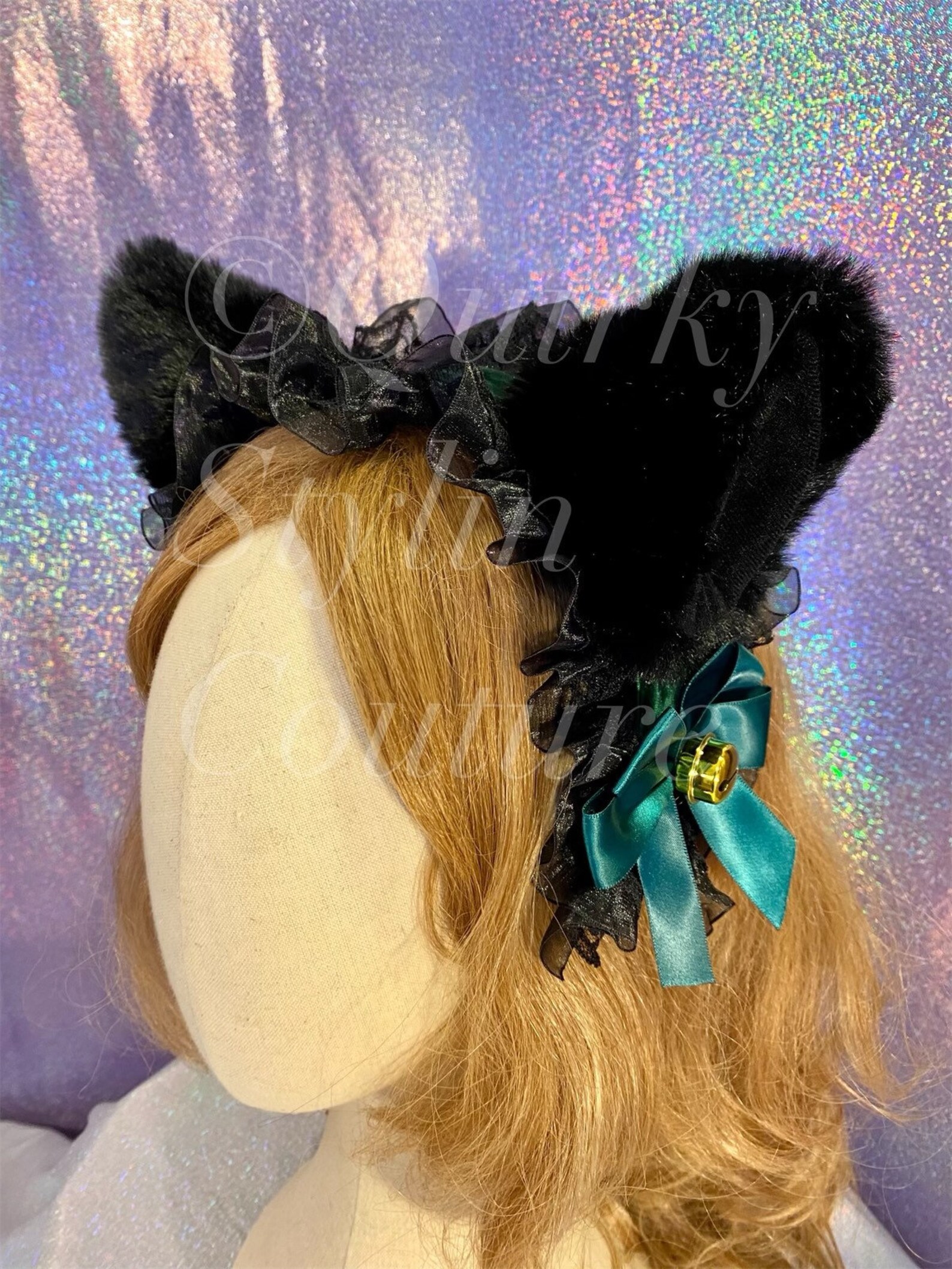 Black And Green Cat Ears Maid Headband Kitten Cute Gothic Etsy