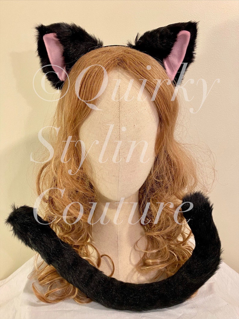 Black Pink Cat Kitty Ears & Tail Set Furry Cosplay Kawaii - Etsy
