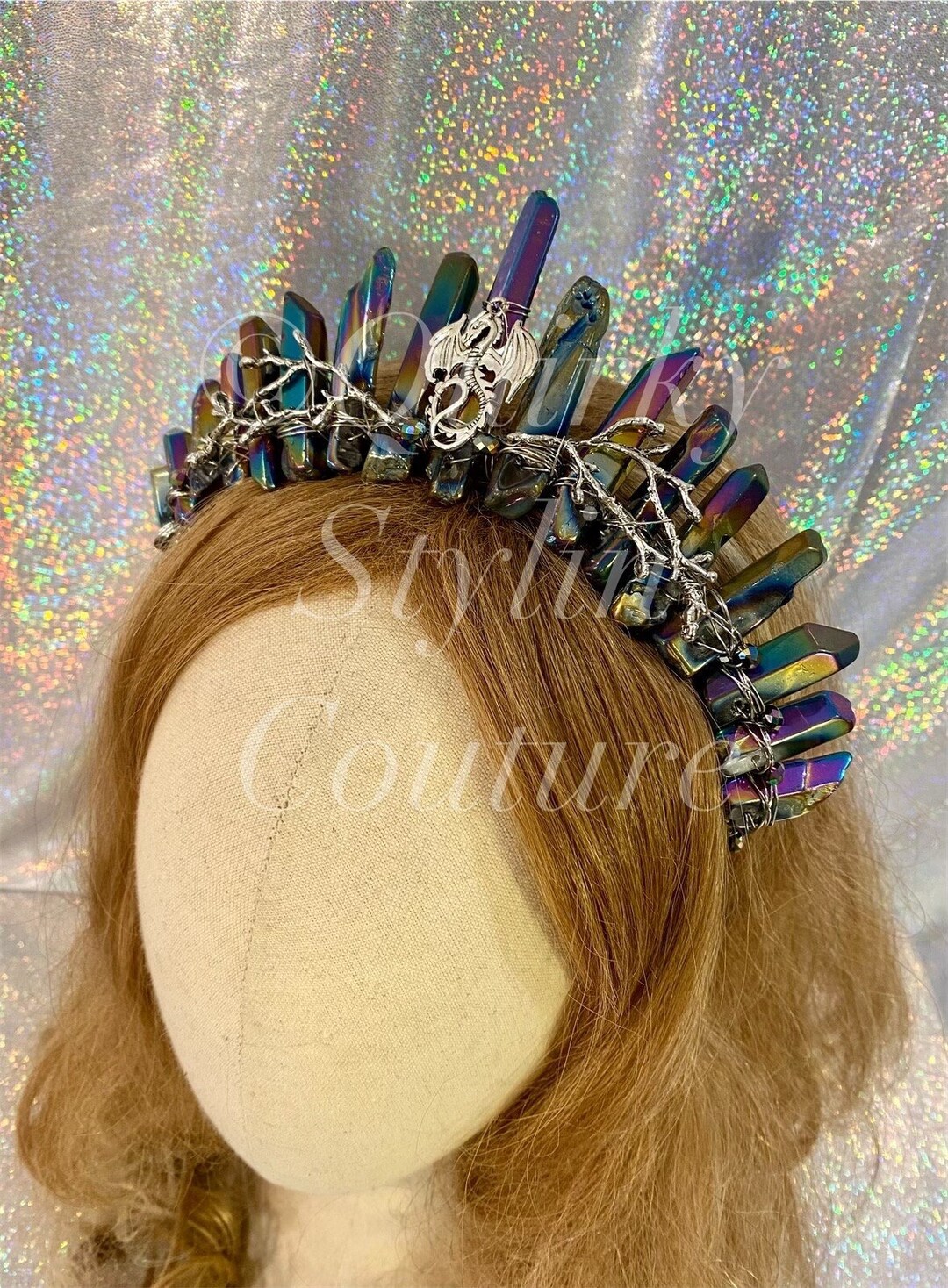 Dragon's Forest Dark Rainbow Quartz Crystal Crown Pixie Fairy Headdress ...