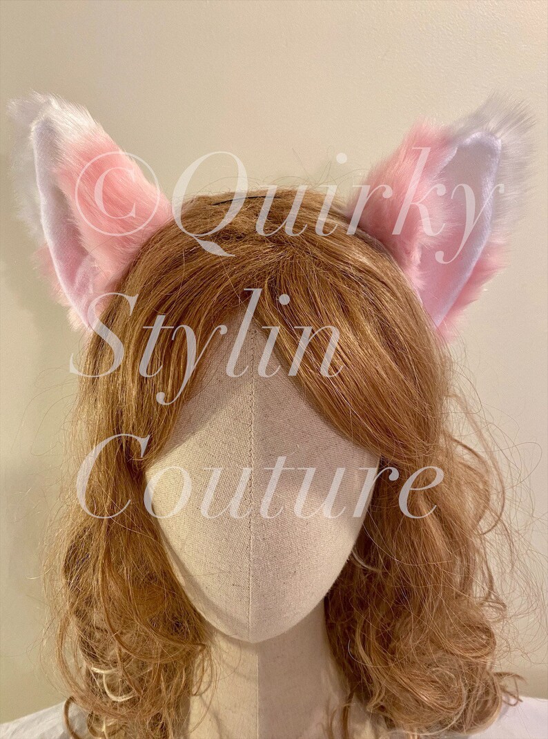Pastel Pink White Tip Fox Tail & Fox Ears Headband Cosplay Costume ...