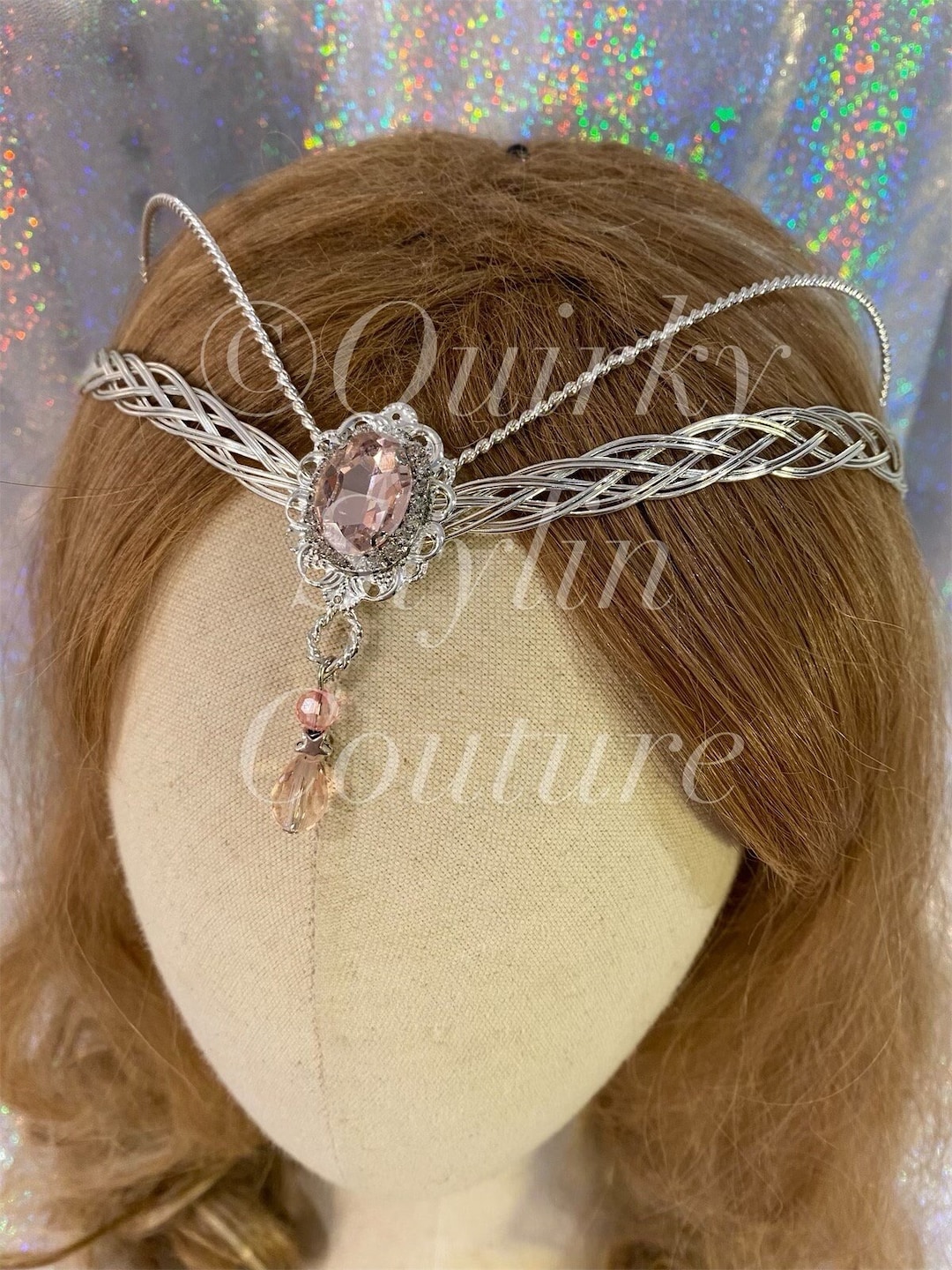 Pink Crystal Elven Circlet Woven Silver Lotr Tiara Viking Crown Fantasy ...
