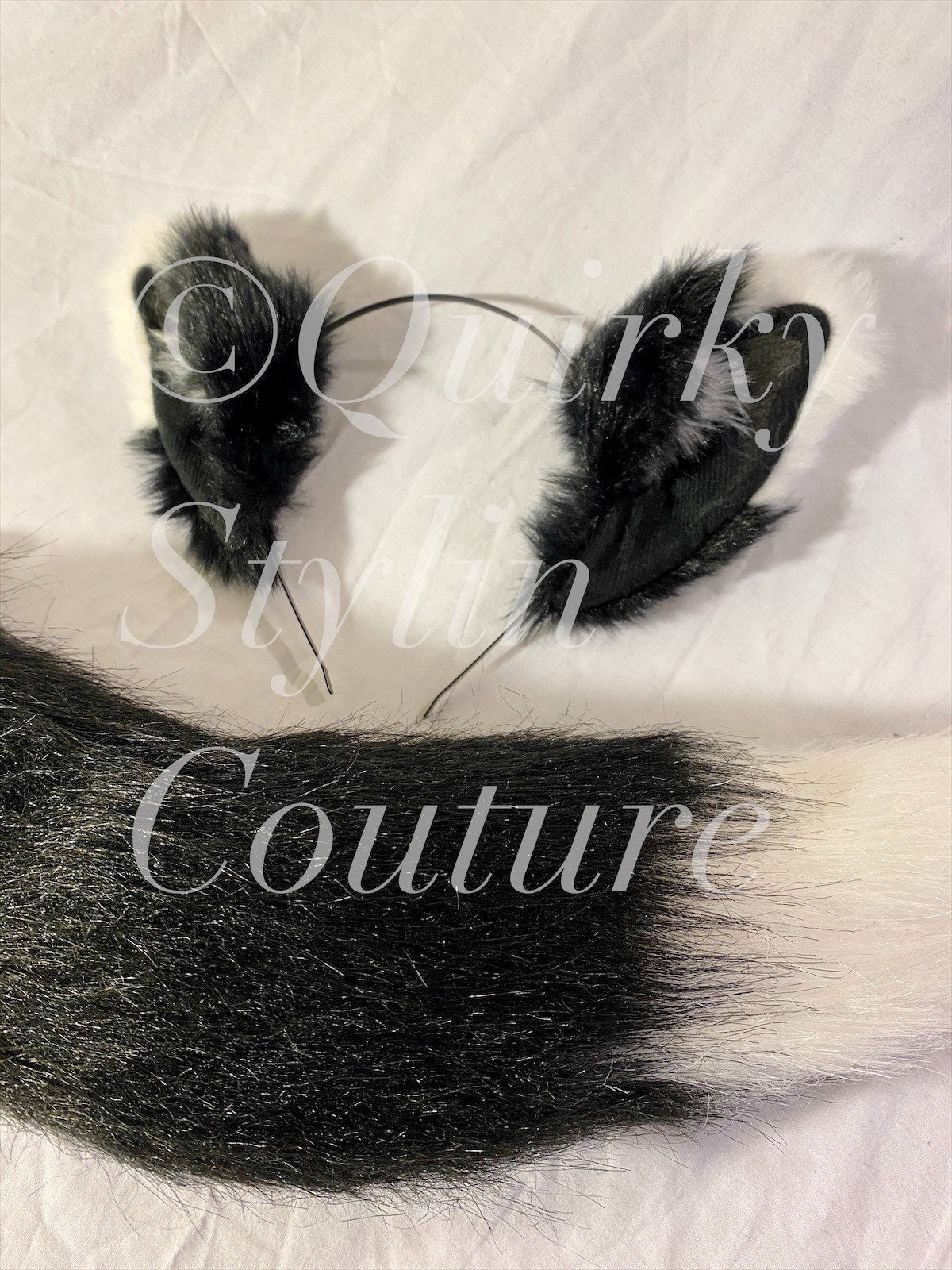 Black White Tip Fox Tail & Fox Ears Headband Cosplay Costume Festival ...