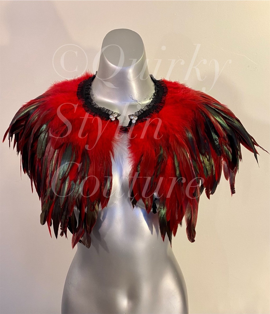 Red Dramatic Feather Collar Gothic Cape Alternative Festival - Etsy ...