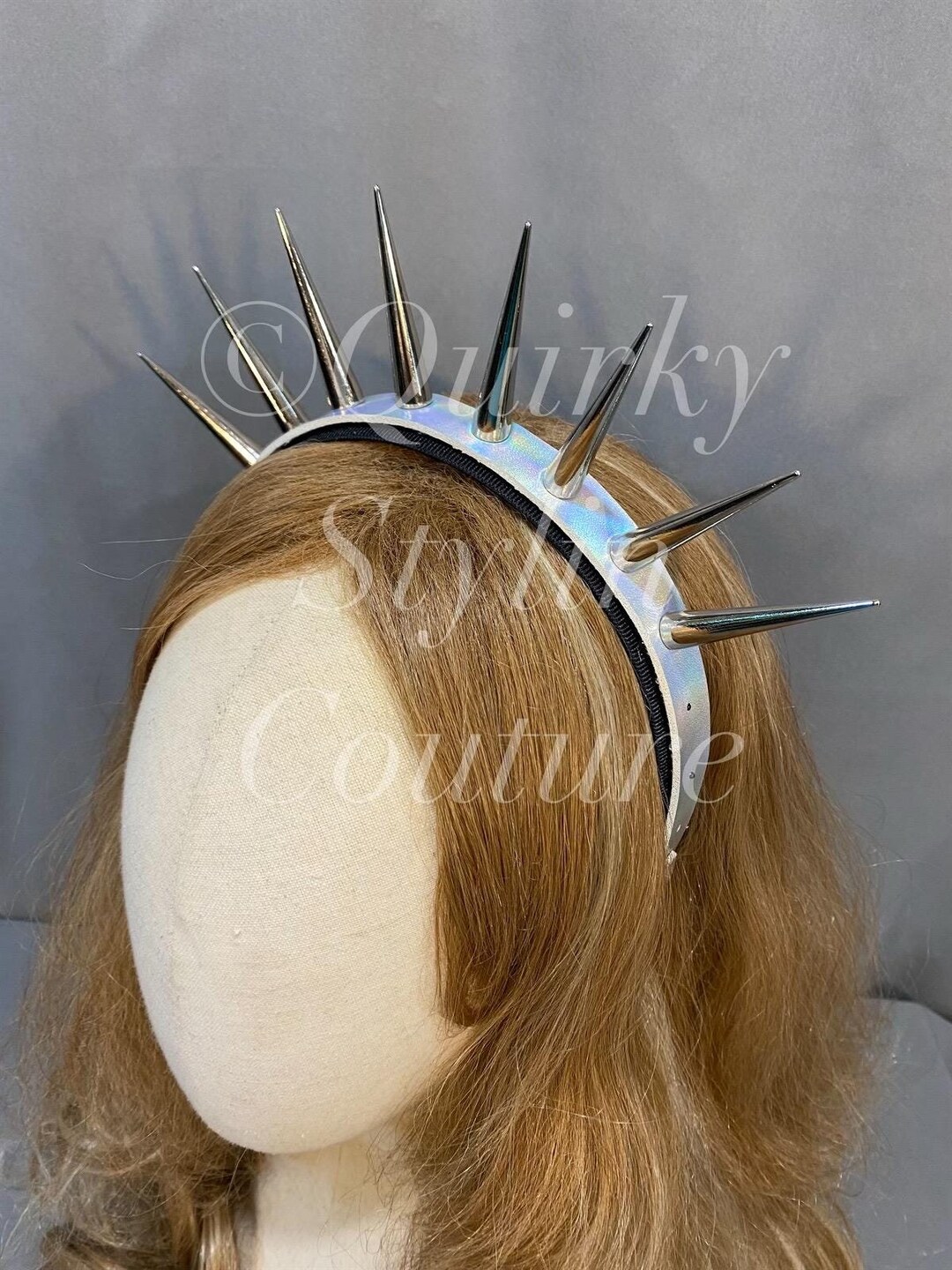 Spikes Hologram White Headband Spike Gothic Extra Large OTT Silver ...