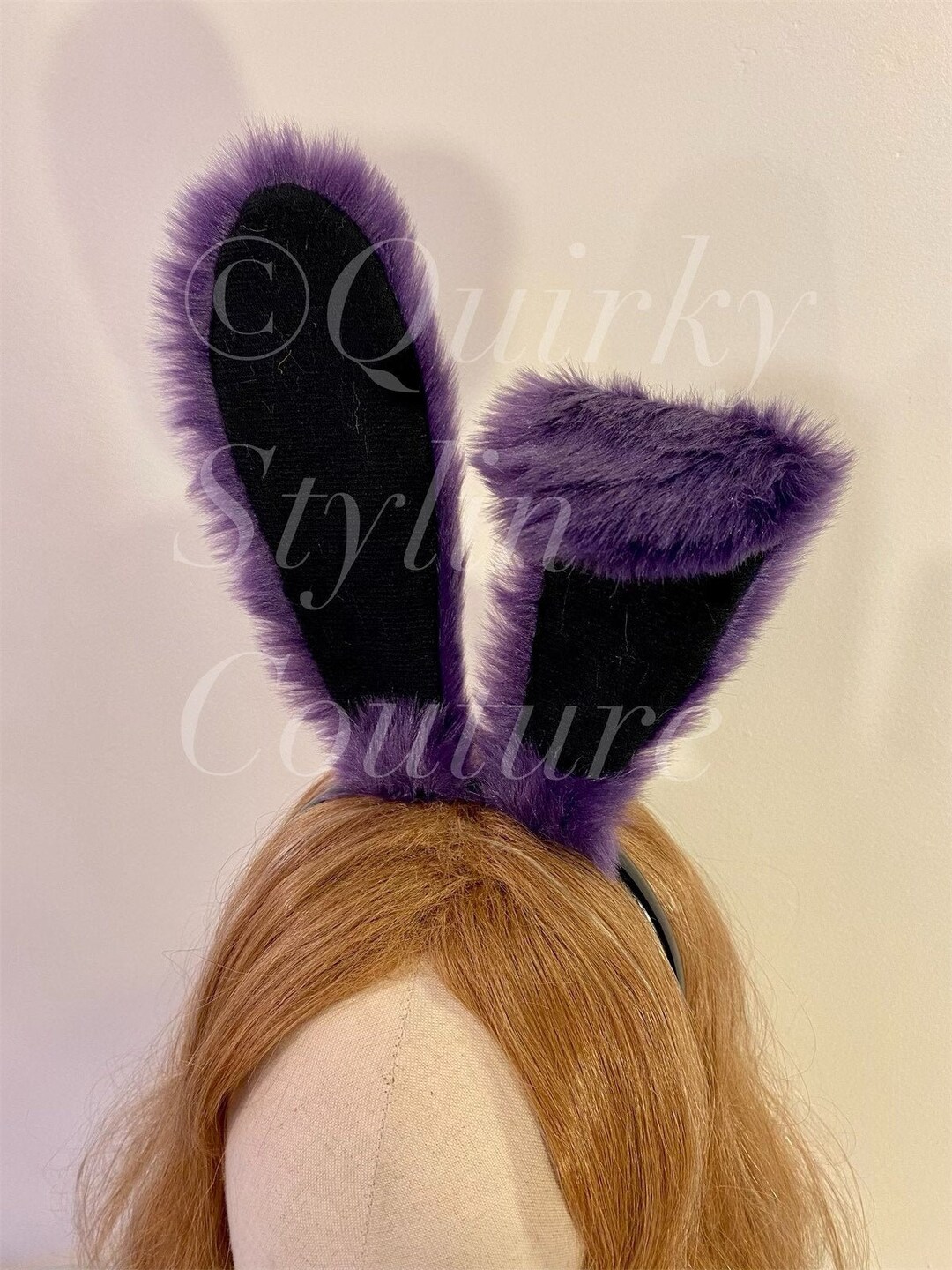 Purple & Black Bunny Rabbit Ears and Tail Set Posable Cosplay Rabbit ...