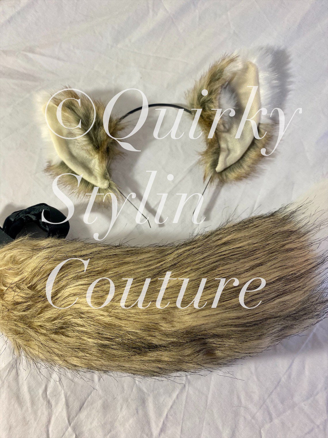 Wolf Brown White Tip Fox Tail & Fox Ears Headband Cosplay Costume ...
