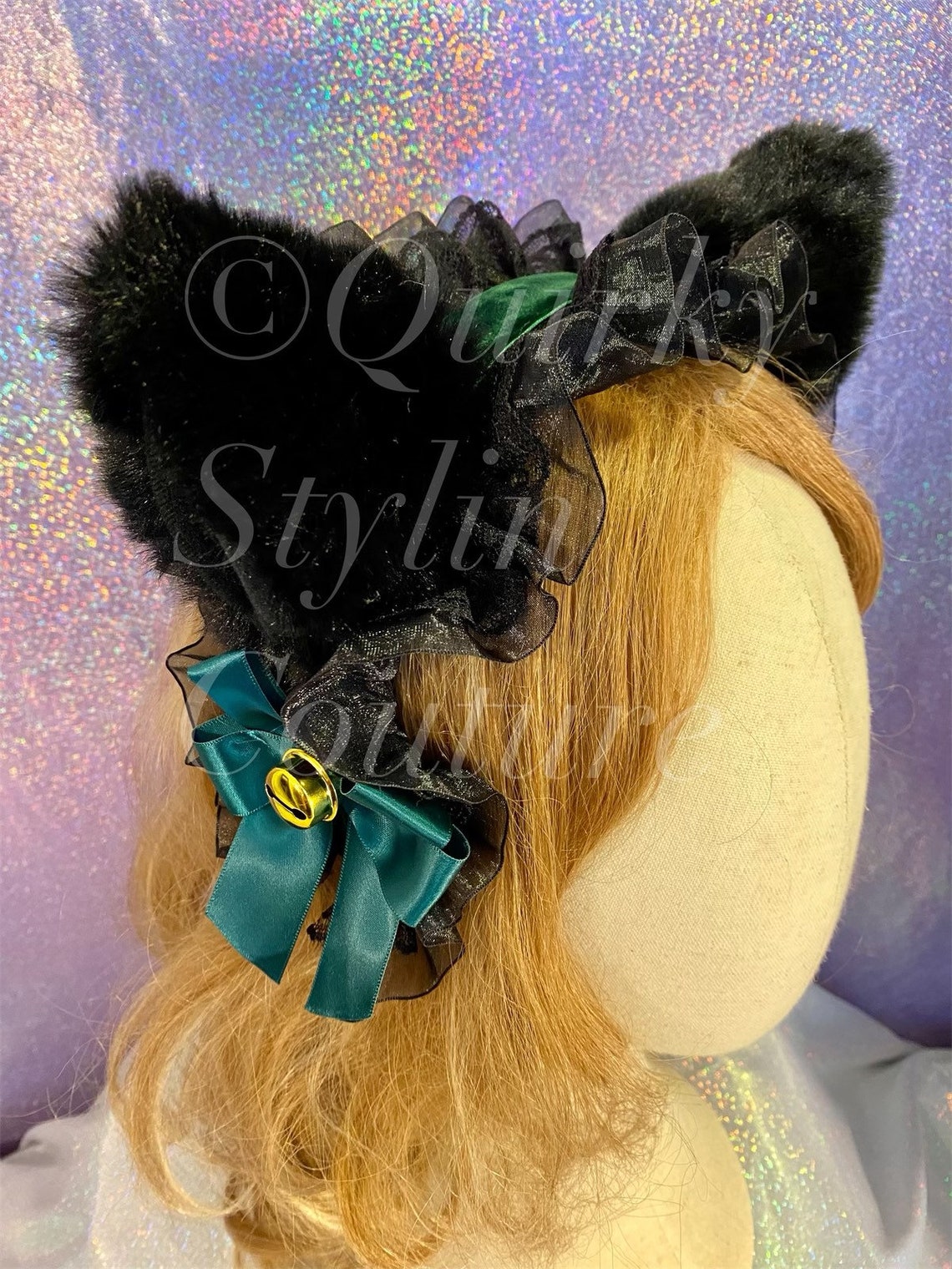 Black And Green Cat Ears Maid Headband Kitten Cute Gothic Etsy