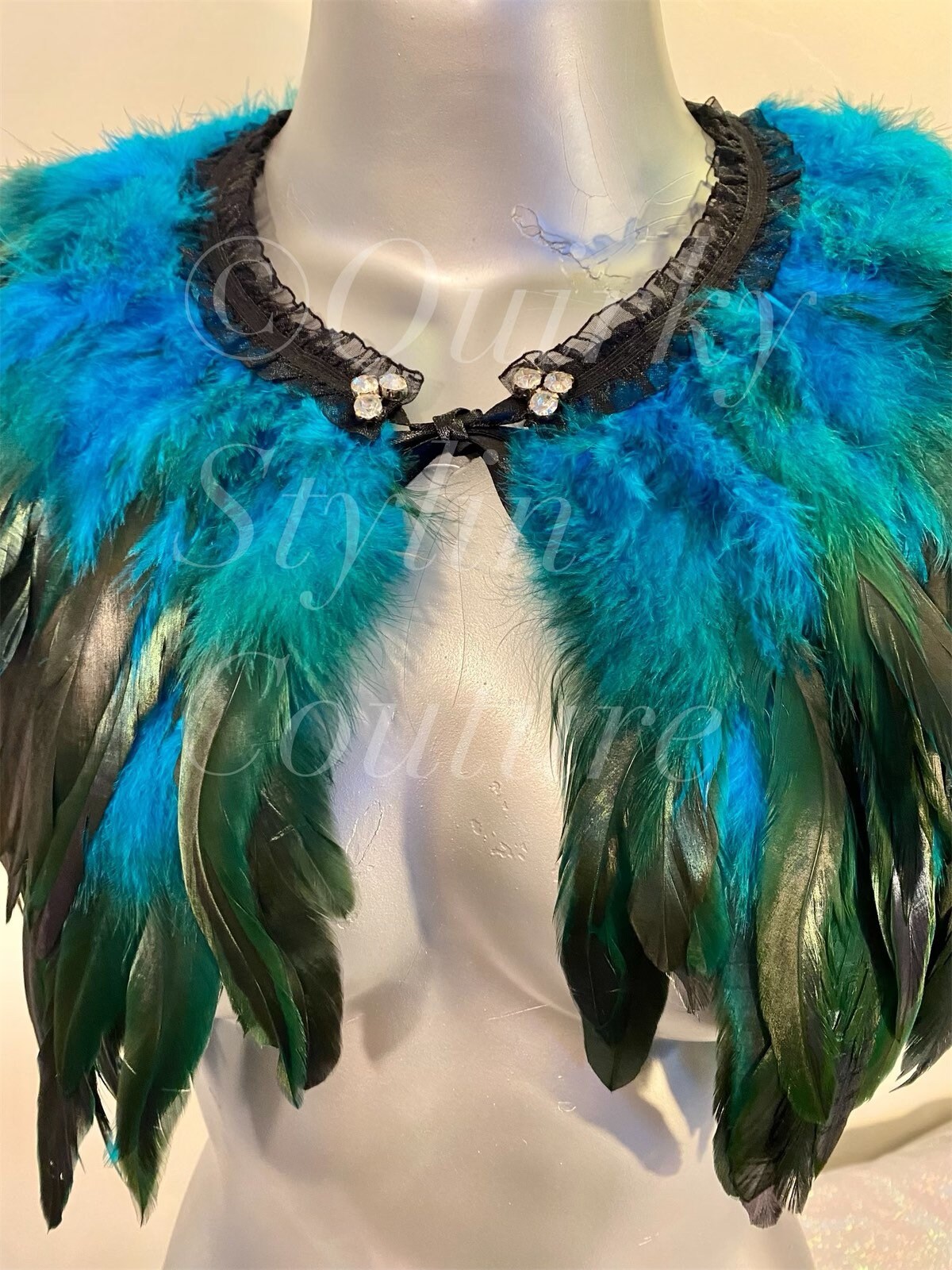 Blue Teal Feather Collar Gothic Cape Alternative Festival - Etsy Australia
