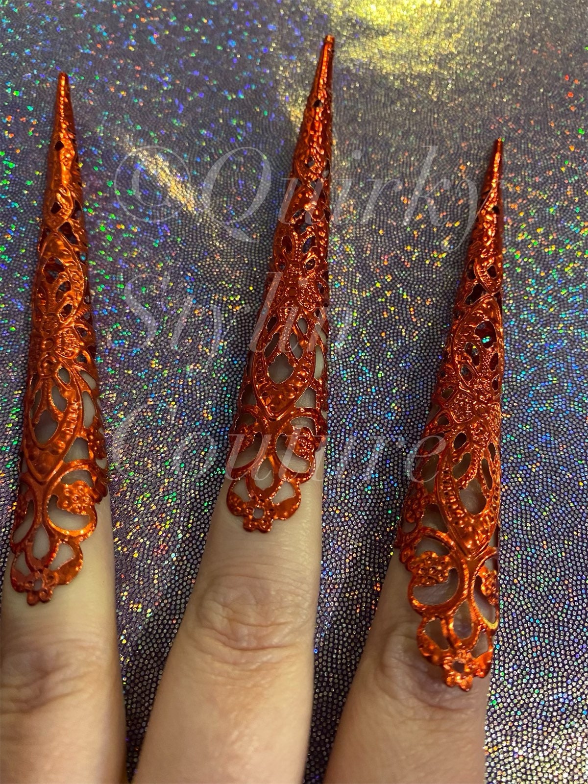 Devil Witch Claws Gothic metallic red stiletto filigree nail | Etsy