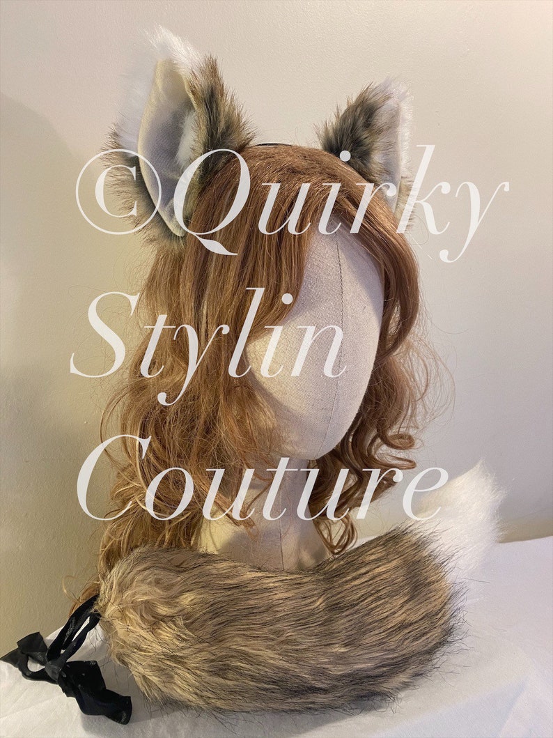 Wolf Brown White Tip Fox Tail & Fox Ears Headband Cosplay - Etsy