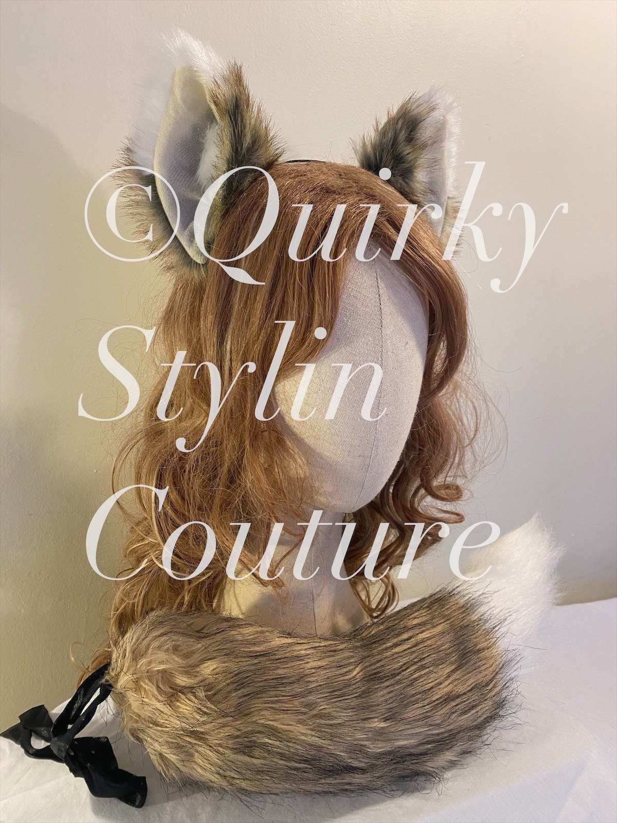 Wolf brown white tip Fox tail & fox ears headband cosplay | Etsy