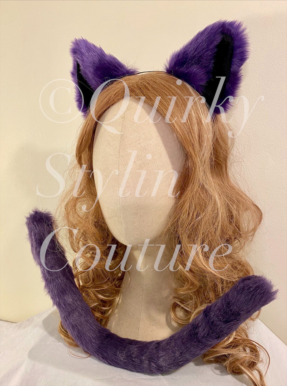 Purple Black Cat Ears & Tail Set Large Cosplay Kawaii Gothic | Etsy