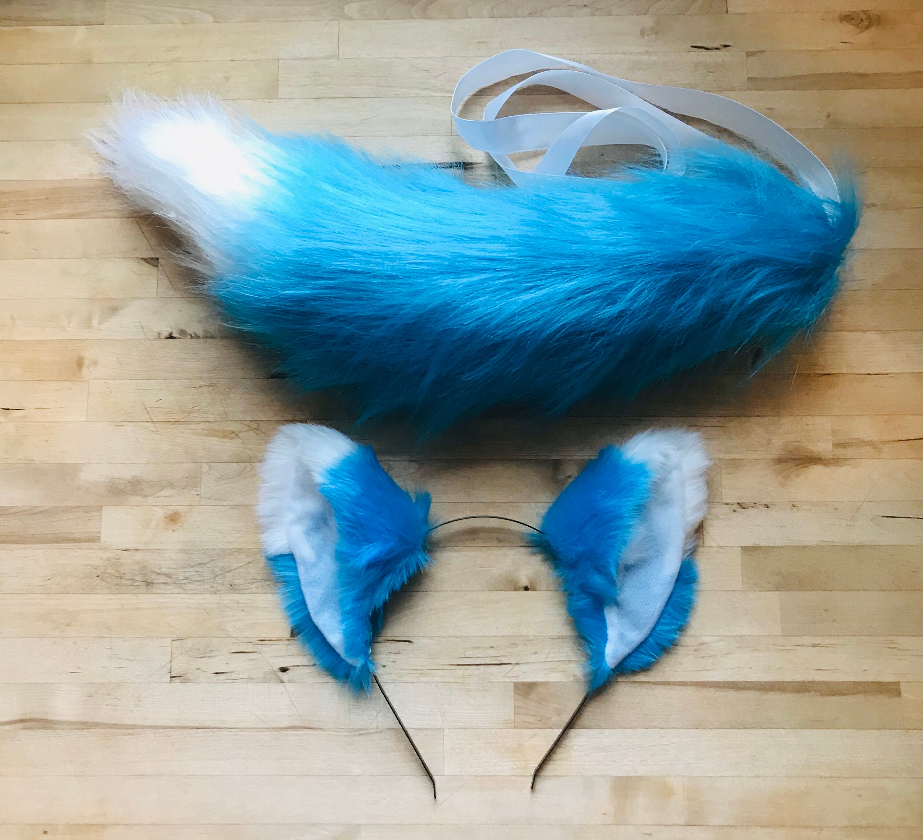 Bright Blue White Tip Fox Tail & Fox Ears Headband Cosplay | Etsy