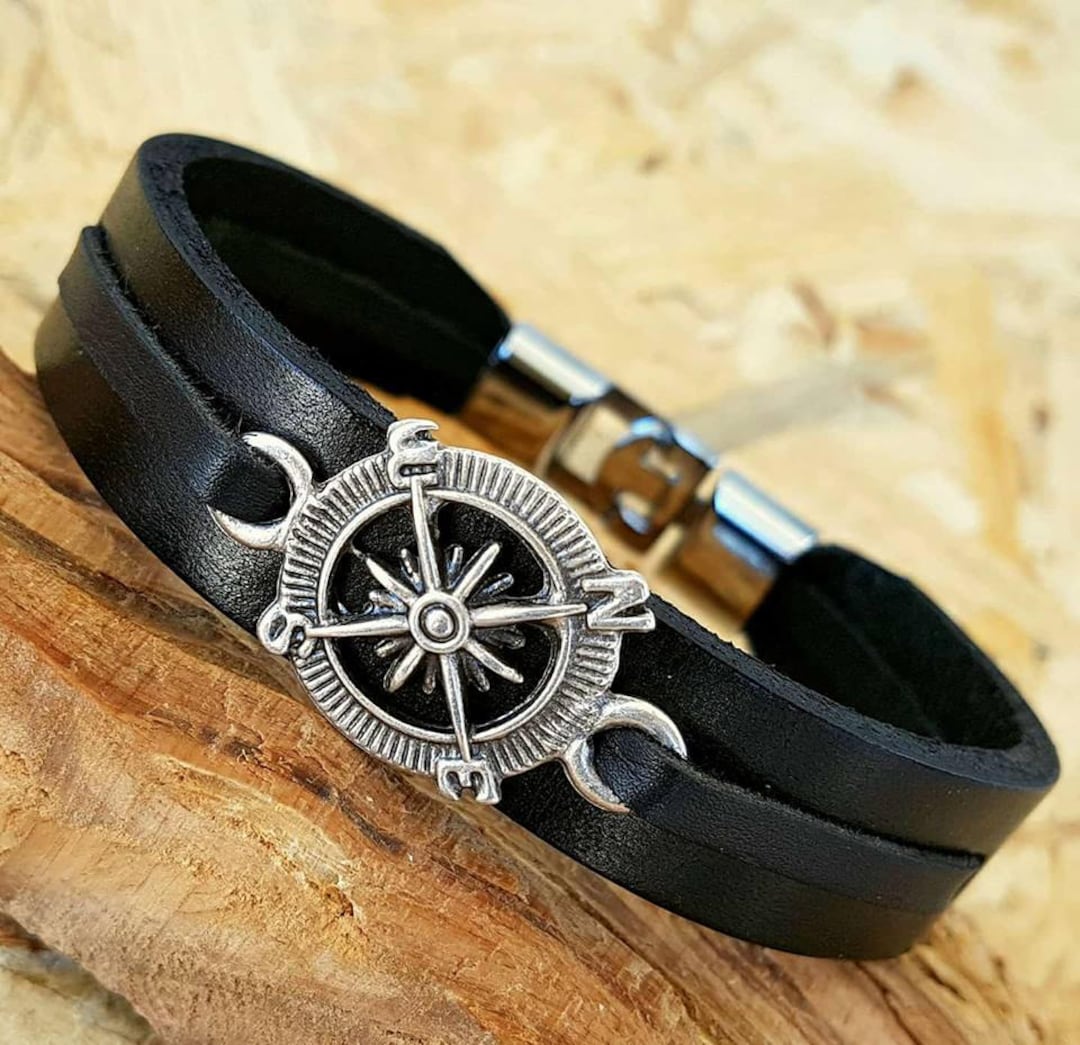 Gift for Man Leather Compass Bracelet Christmas Gift Leather Men ...